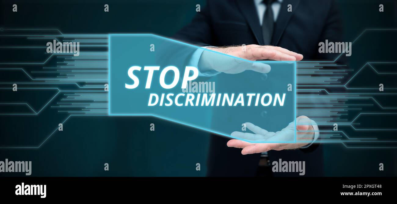 Writing displaying text Stop Discrimination, Internet Concept Prevent ...