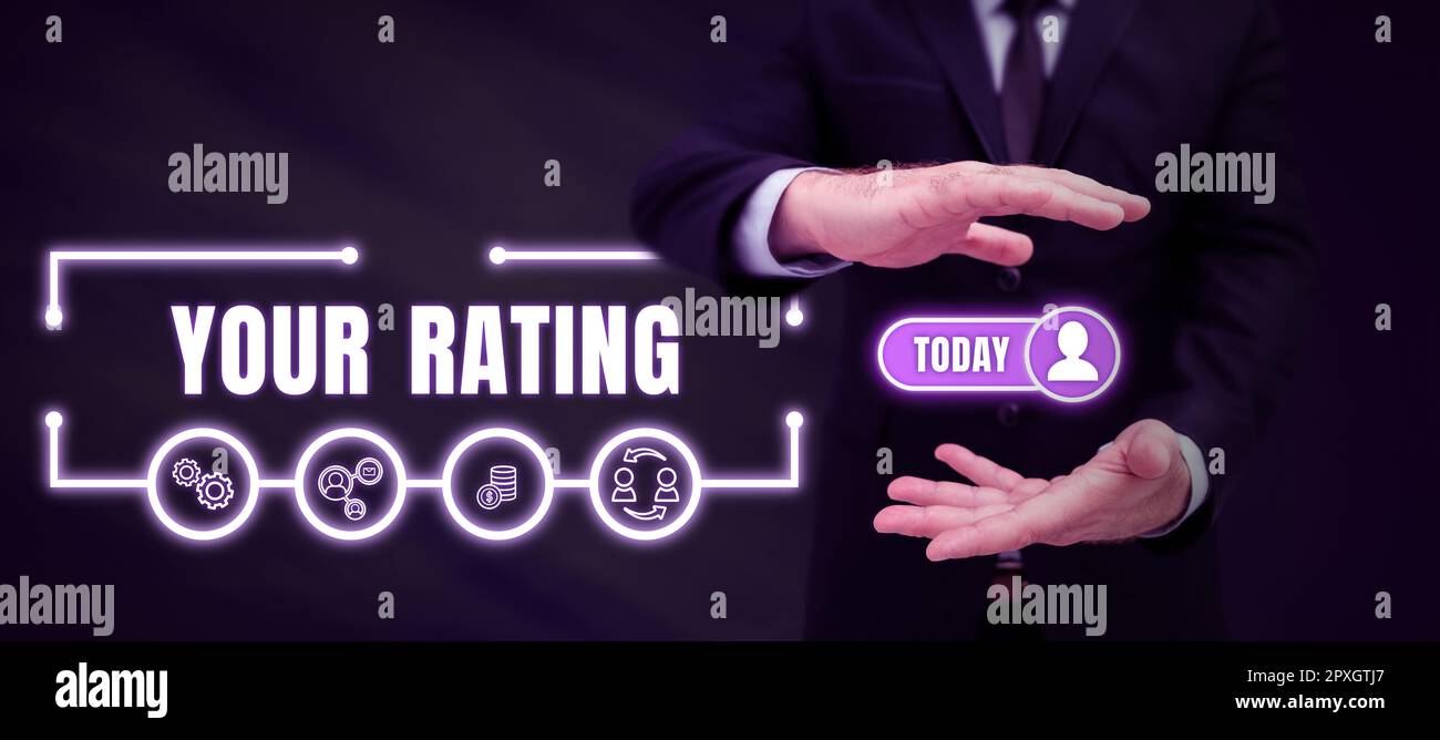 Hand writing sign Your Rating, Word Written on score or measurement of ...