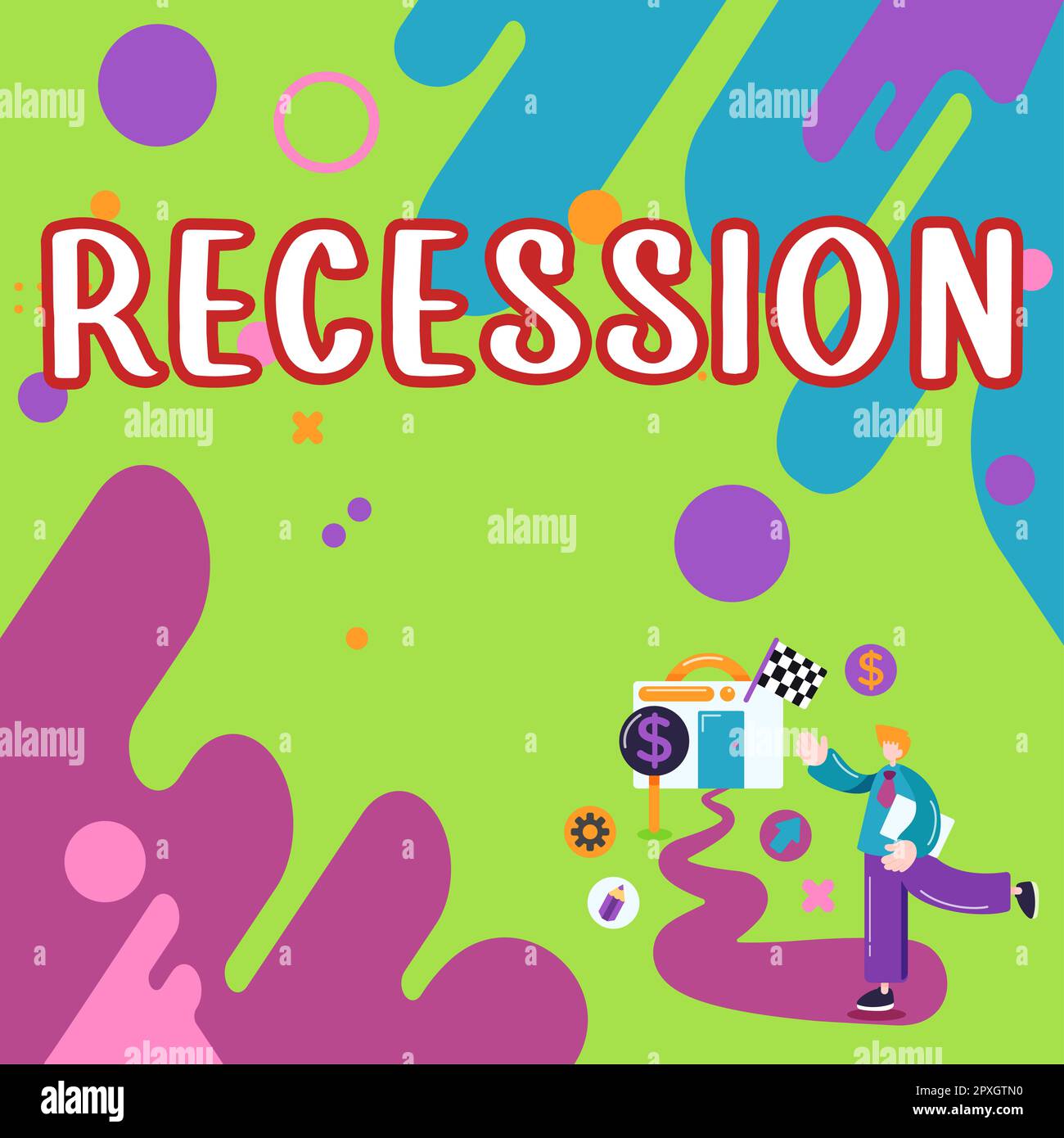 Sign displaying Recession, Word Written on the process of progressive decrease in growing ...