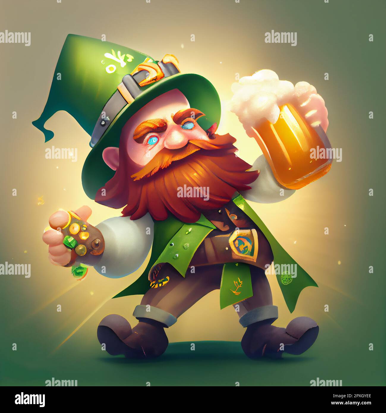 Illustration of Irish fantastic characters Leprechauns on green ...