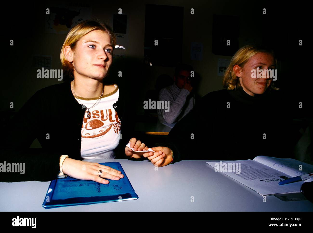 Marcq-en-baroeul France Two Girls Passing Notes in Class Stock Photo ...