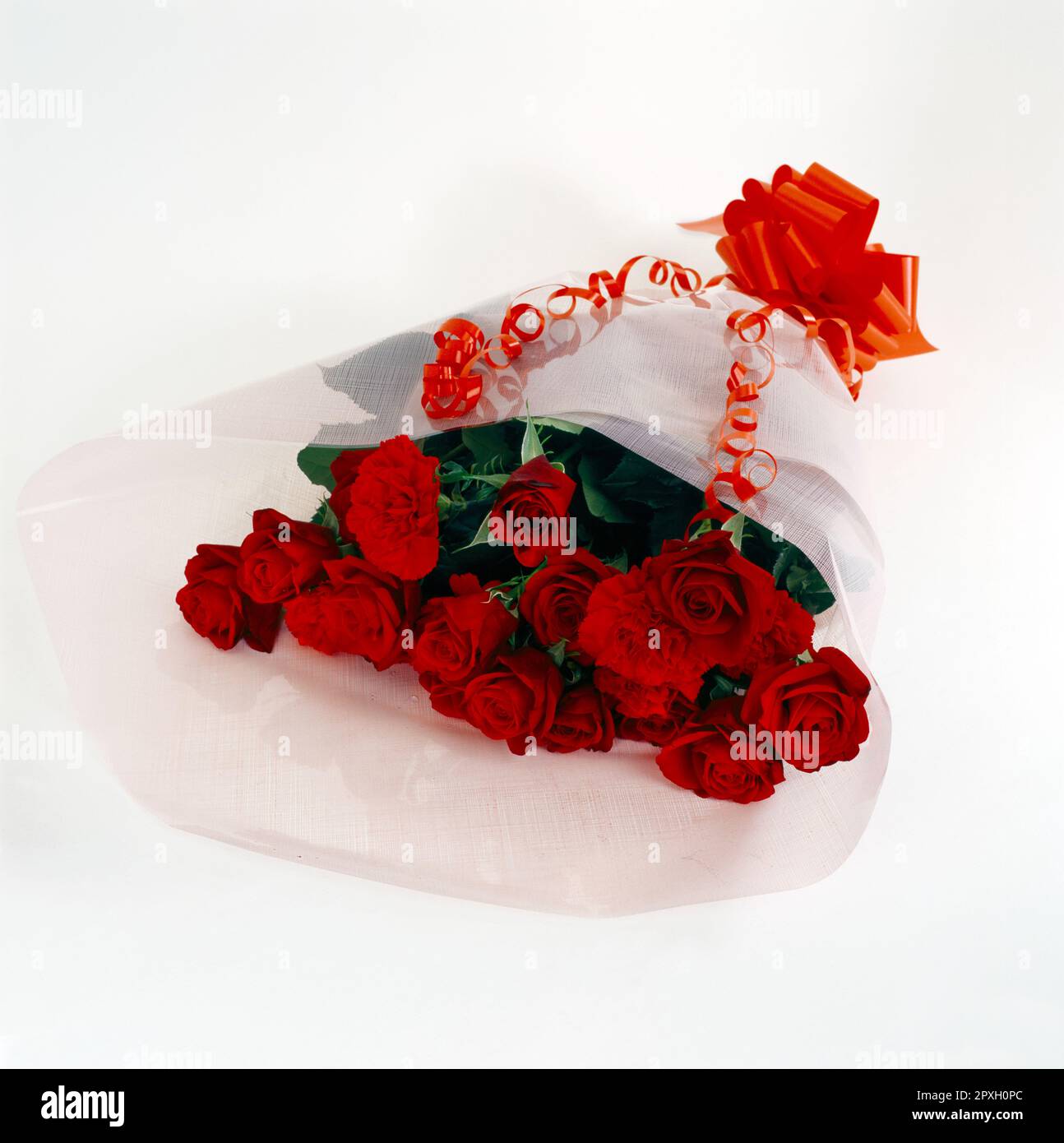 Bouquet of Red Roses with a Red Ribbon Stock Photo - Alamy