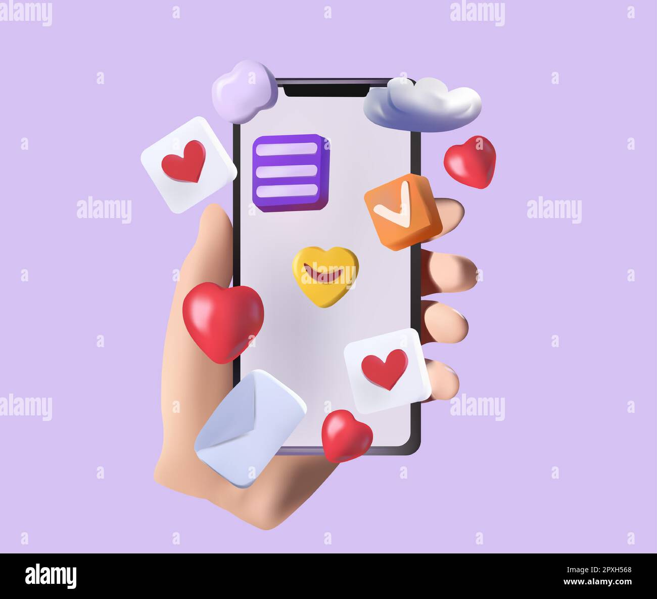 Innovative 3D concept for a virtual social networking platform. A hand ...