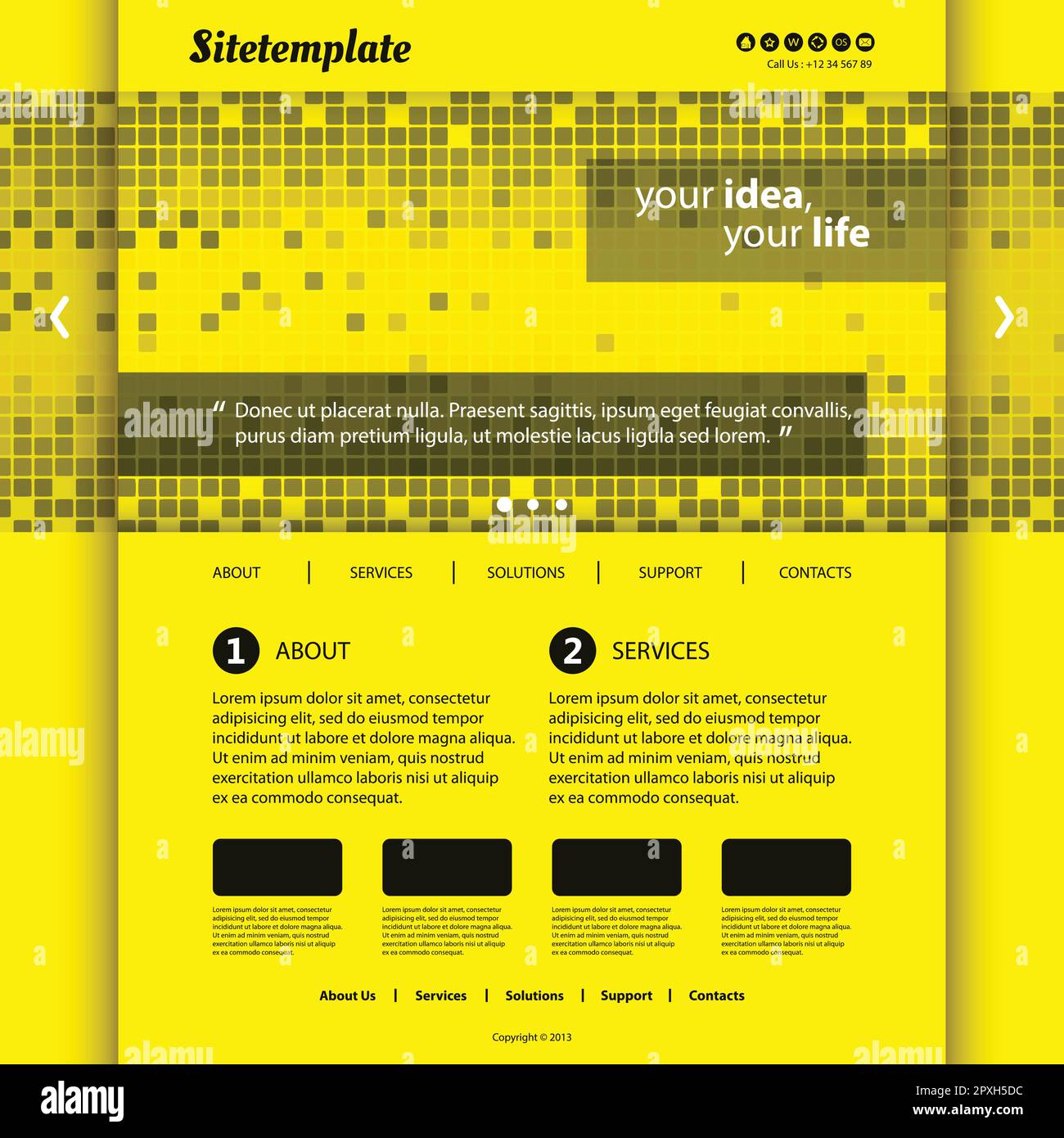 Website Template with Yellow Checkered Header Design Stock Vector Image ...