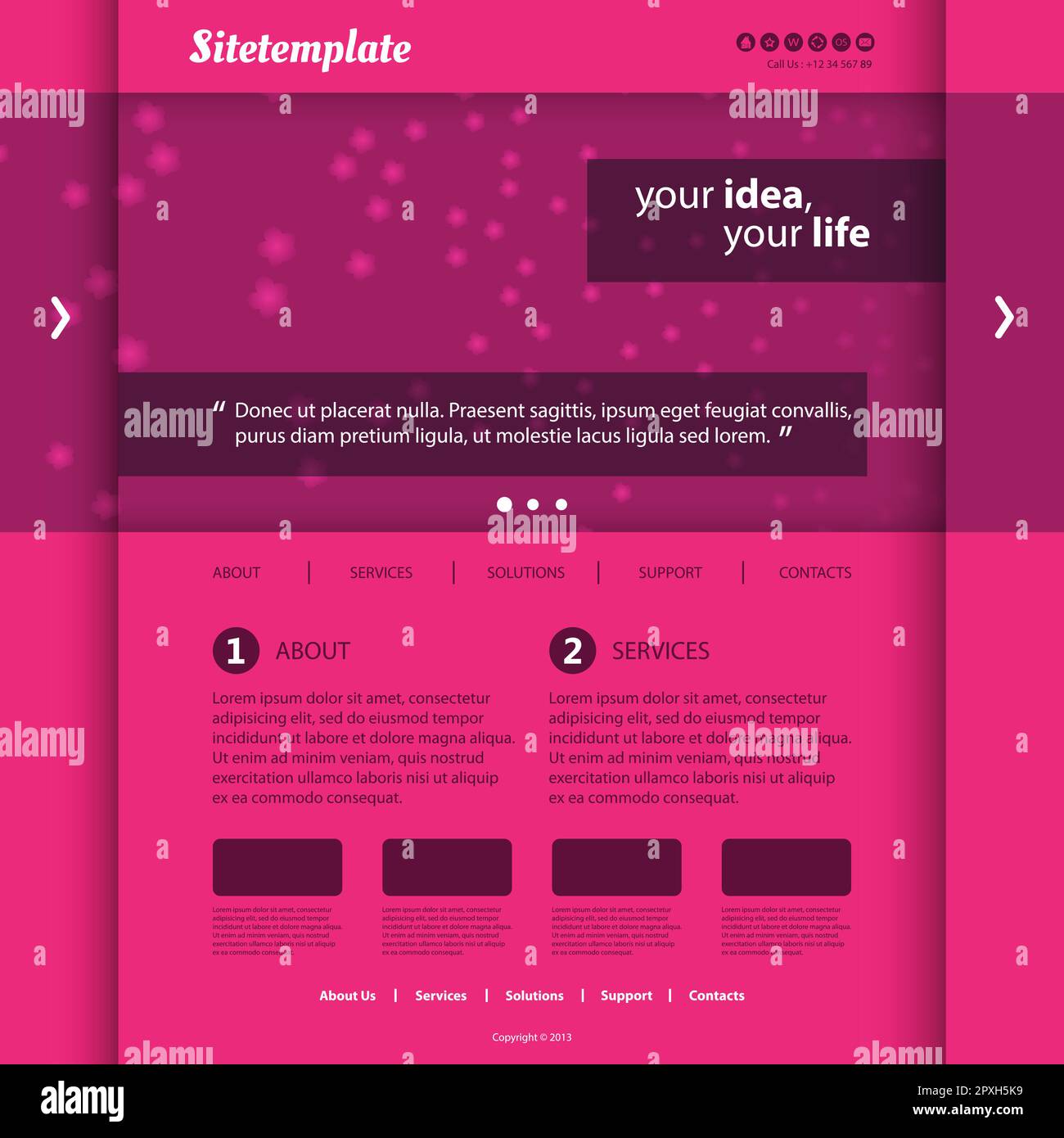 Website Template with Pink Flowers Header Design Stock Vector Image ...