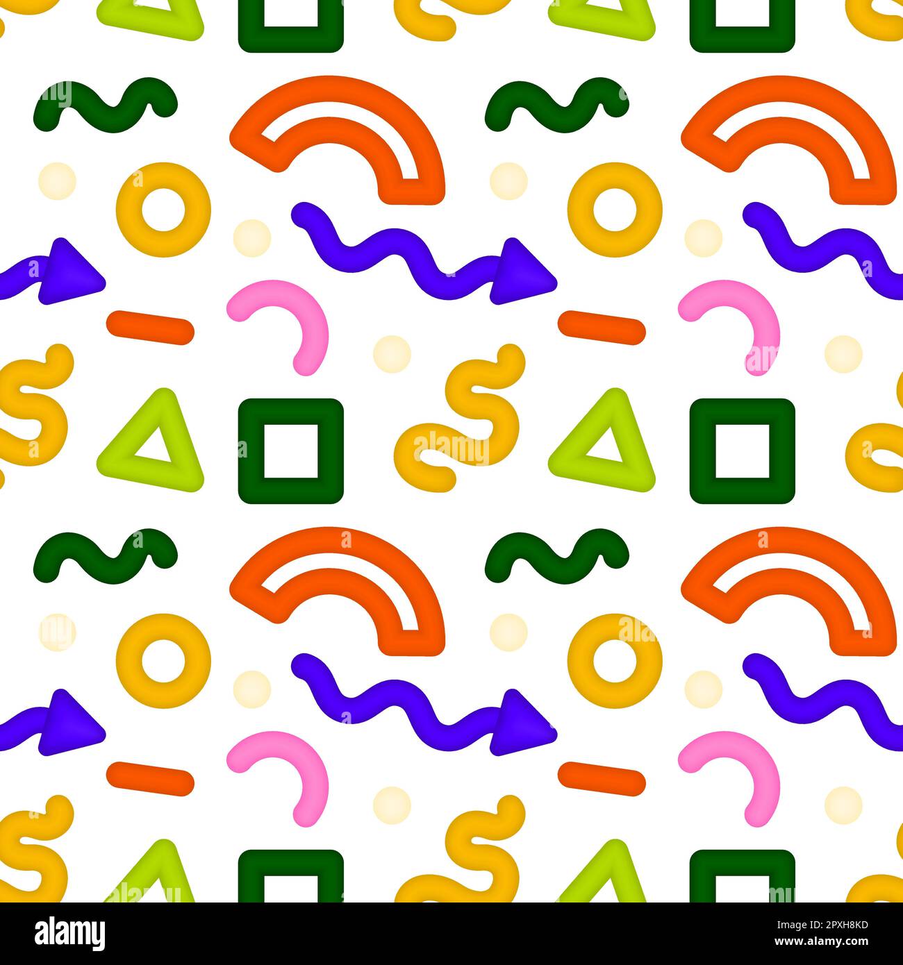 Seamless Colorful Pattern With Squiggles And Abstract Geometric Shapes