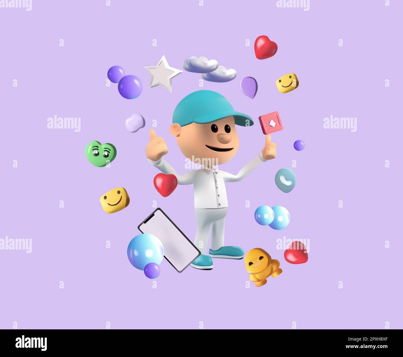 Innovative 3D concept for a virtual social networking platform. Emojis ...