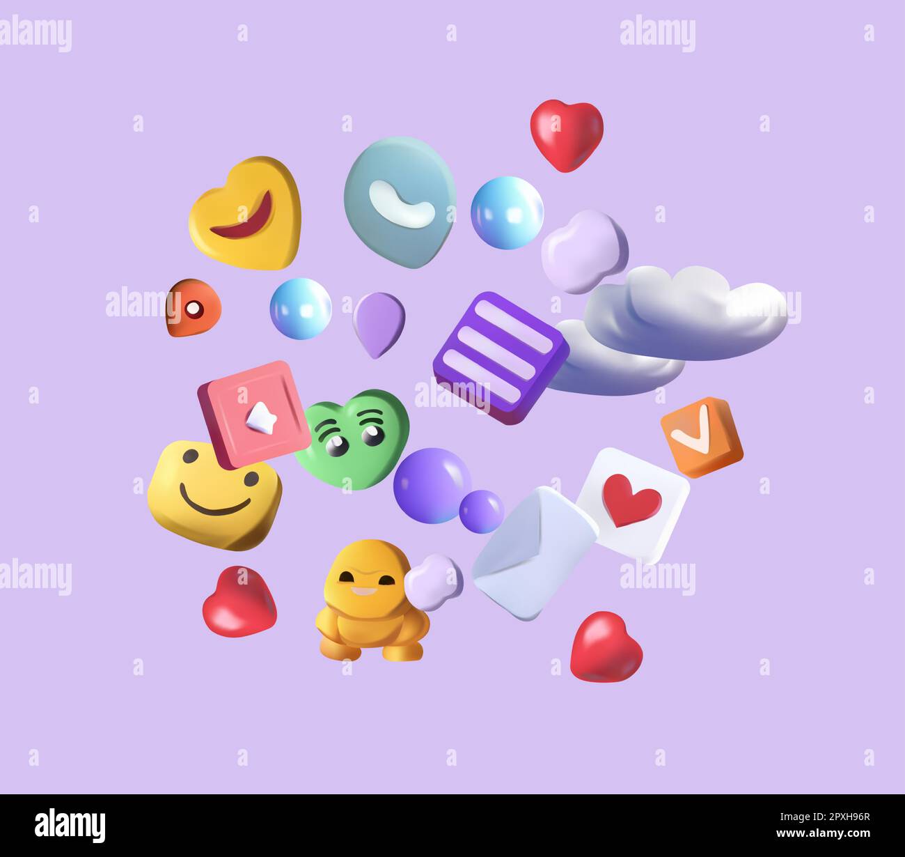 Innovative 3D concept for a virtual social networking platform. Emojis ...