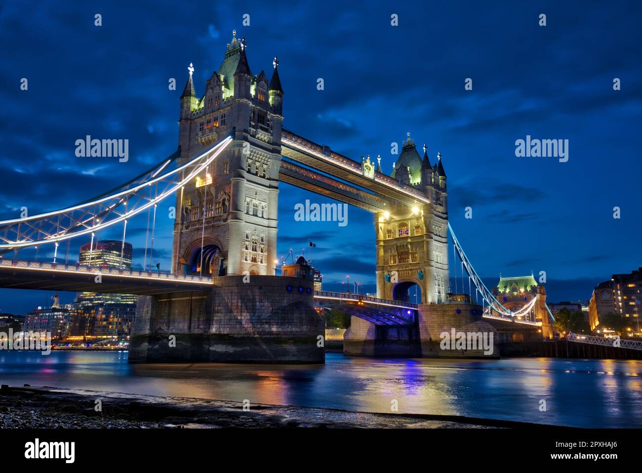Tower Bridge over River Thames linking boroughs of Southwark and Tower ...