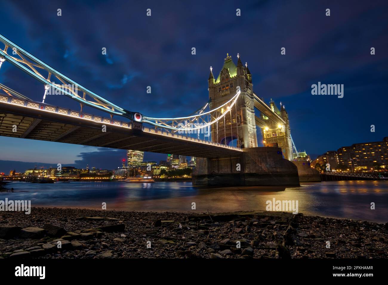 Tower Bridge over River Thames linking boroughs of Southwark and Tower ...
