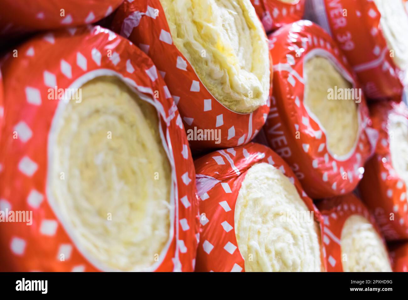 Thermal insulation material, rock wool is wrapped in foil. Rock wool ...