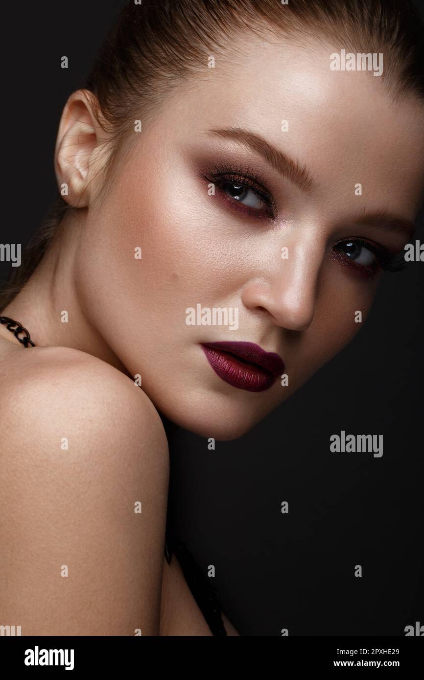 Beautiful girl with classic make up. Beauty face. Photos shot in studio ...