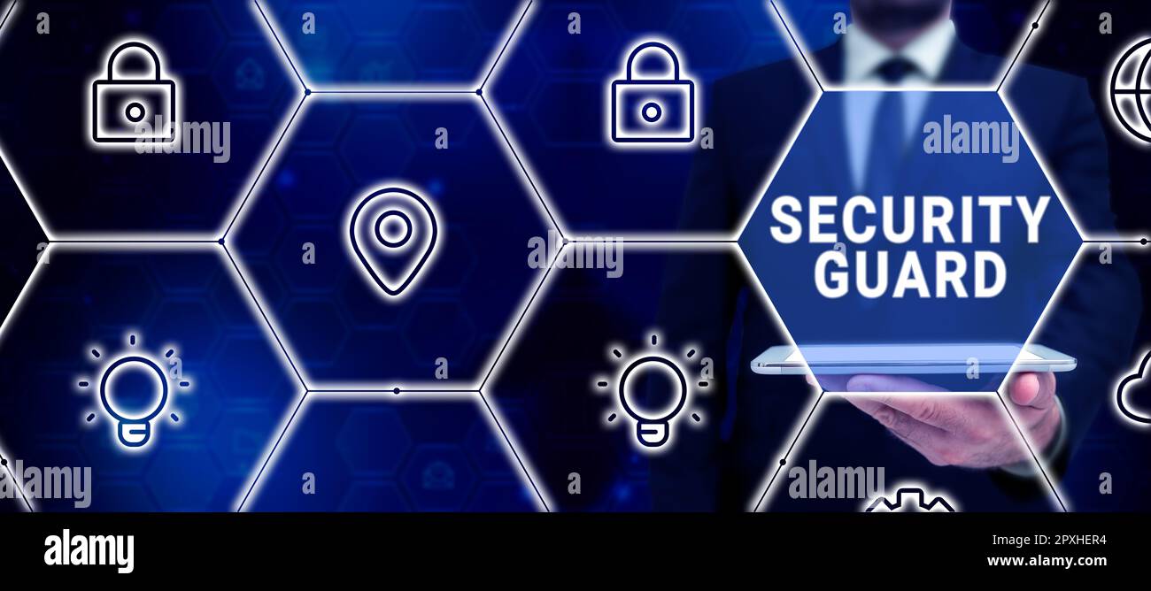 Conceptual caption Security Guard, Concept meaning tools used to manage ...