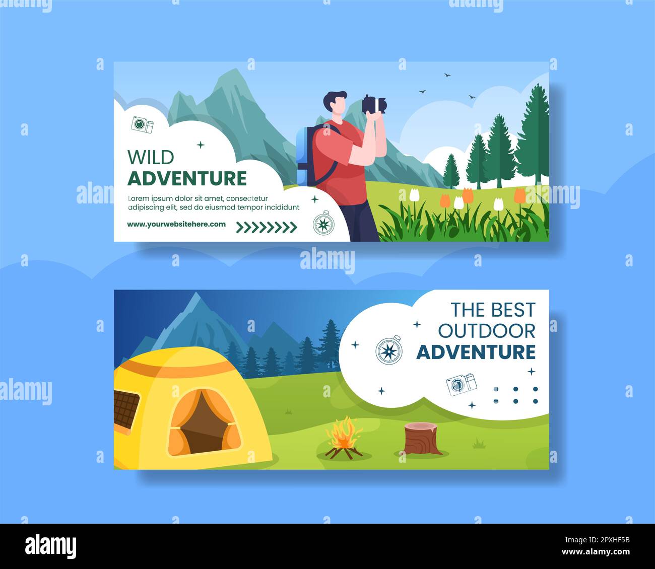 Nature Adventure or Vacation Horizontal Banner Flat Cartoon Hand Drawn ...