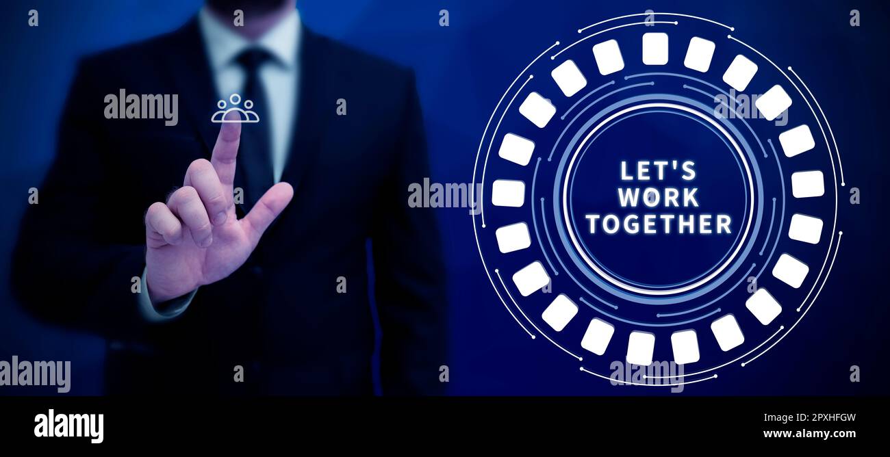 Hand writing sign Let's Work Together, Concept meaning Unite and Join ...