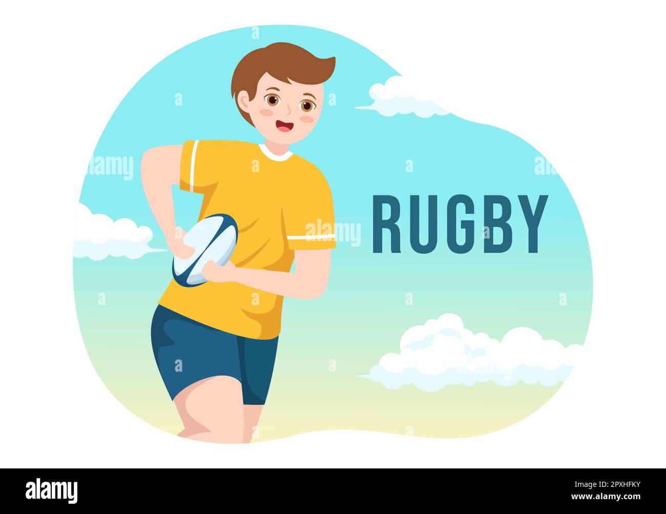 Rugby Player Running Illustration with a Ball in Championship Sport for ...