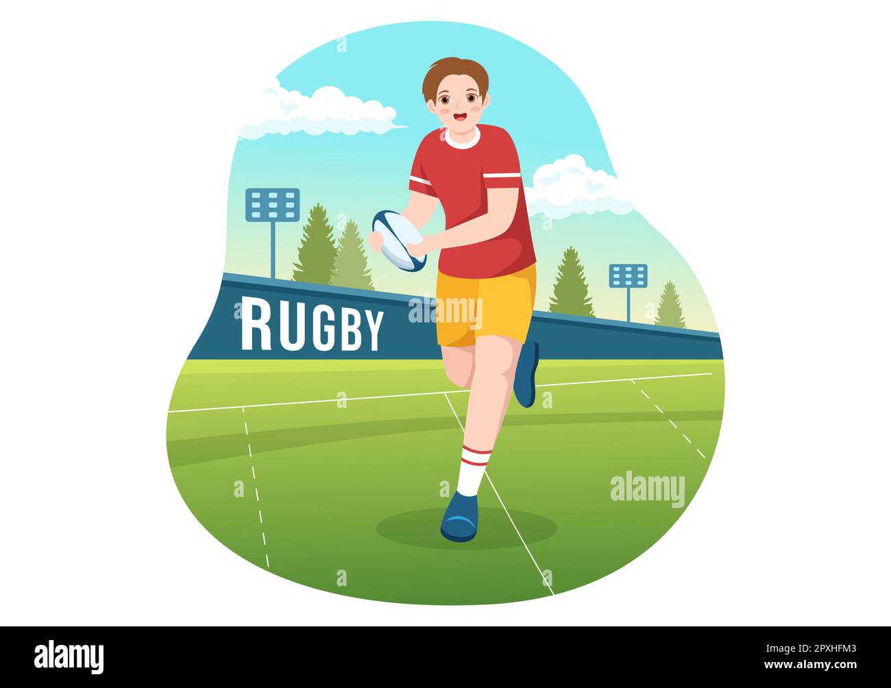 Rugby Player Running Illustration with a Ball in Championship Sport for ...