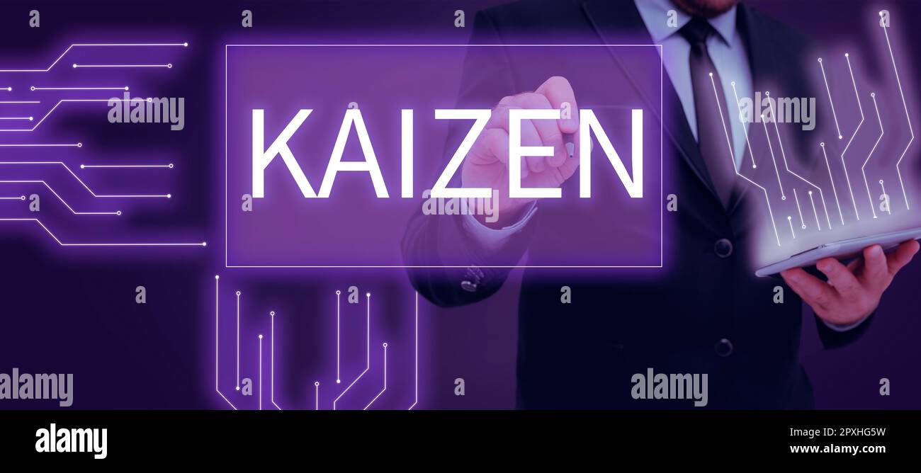 Text sign showing Kaizen, Internet Concept a Japanese business philosophy of improvement of ...