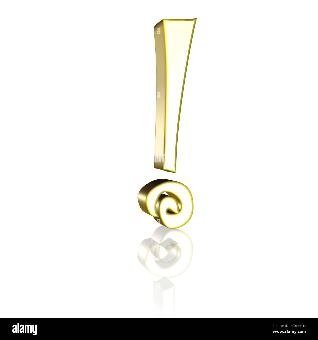 Exclamation mark as a symbol in yellow, gold on a white background as a ...