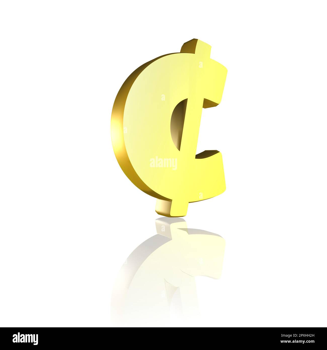 Cent currency symbol in yellow, gold on a white background as a 3D ...