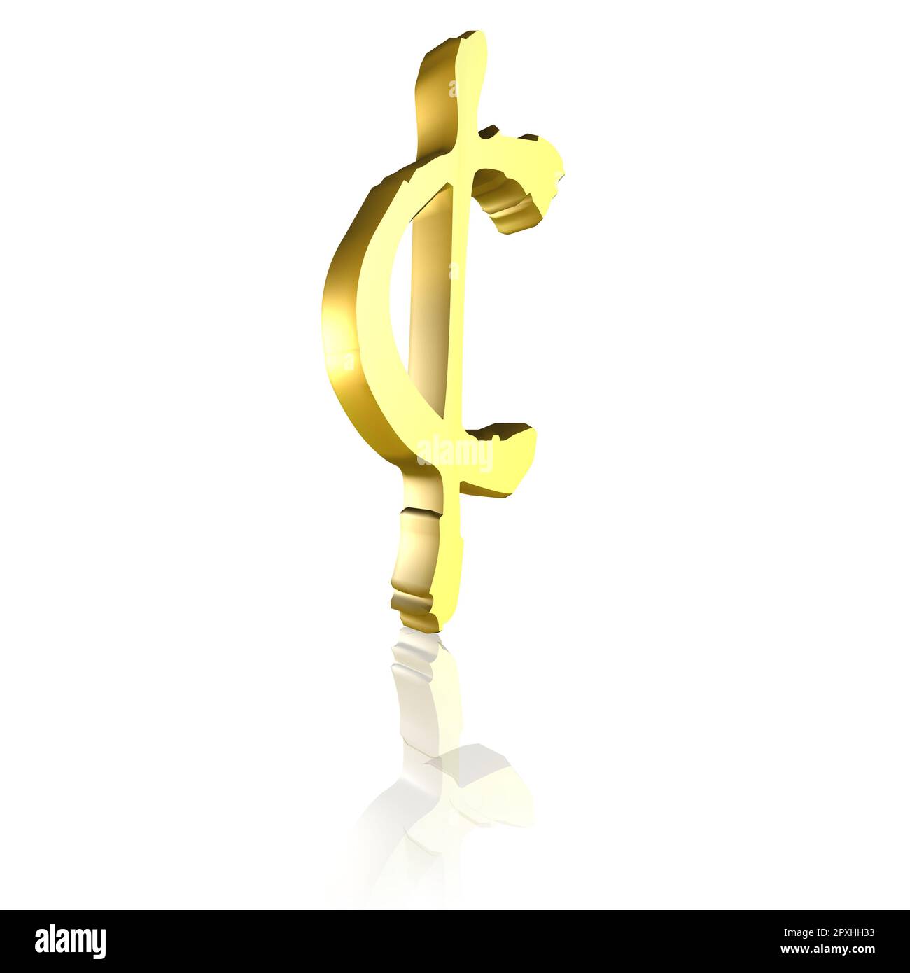 Cent currency symbol in yellow, gold on a white background as a 3D ...