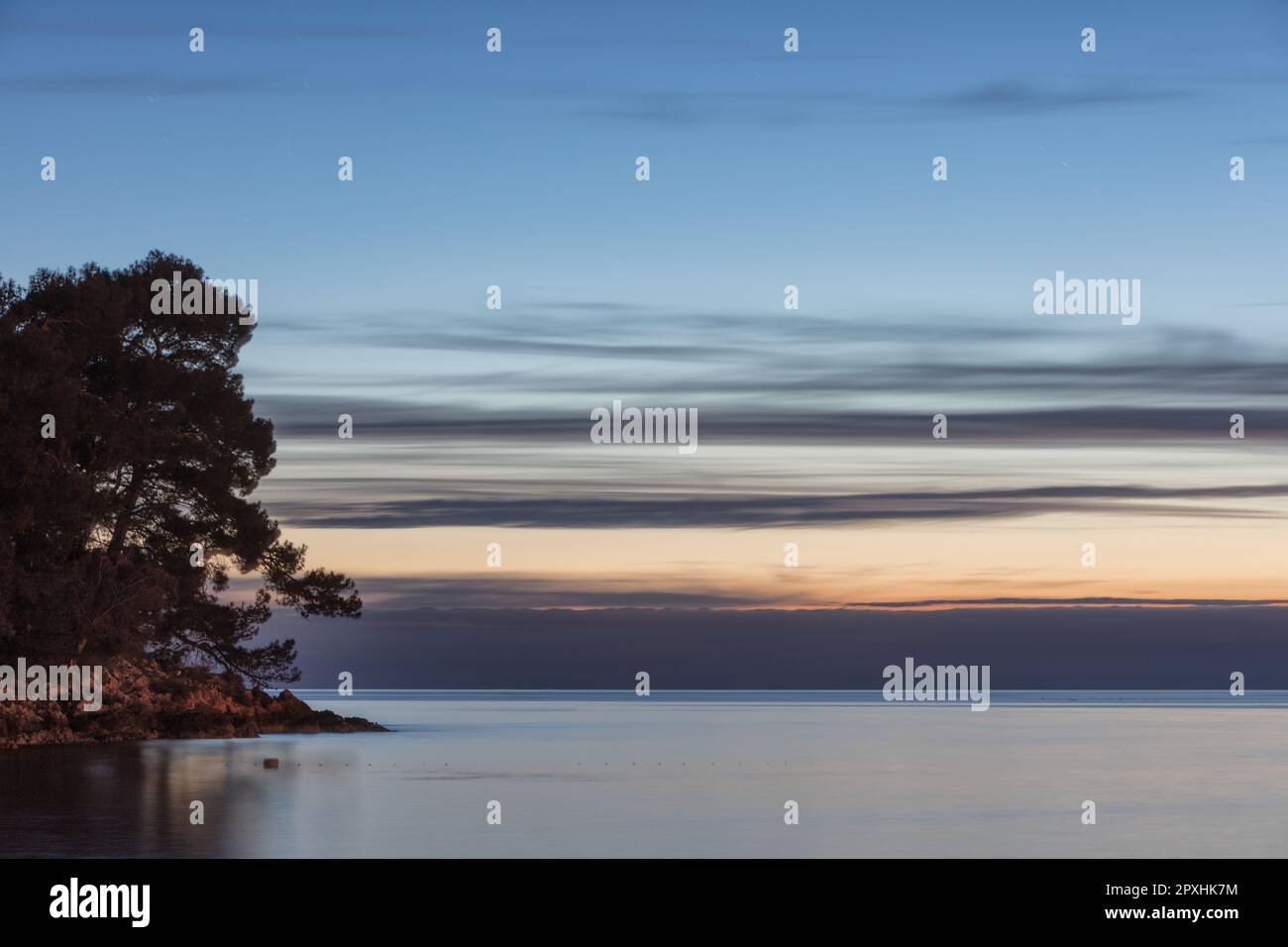 Peaceful, serene calm Adriatic Sea seen from Katarina Island in Rovinj ...