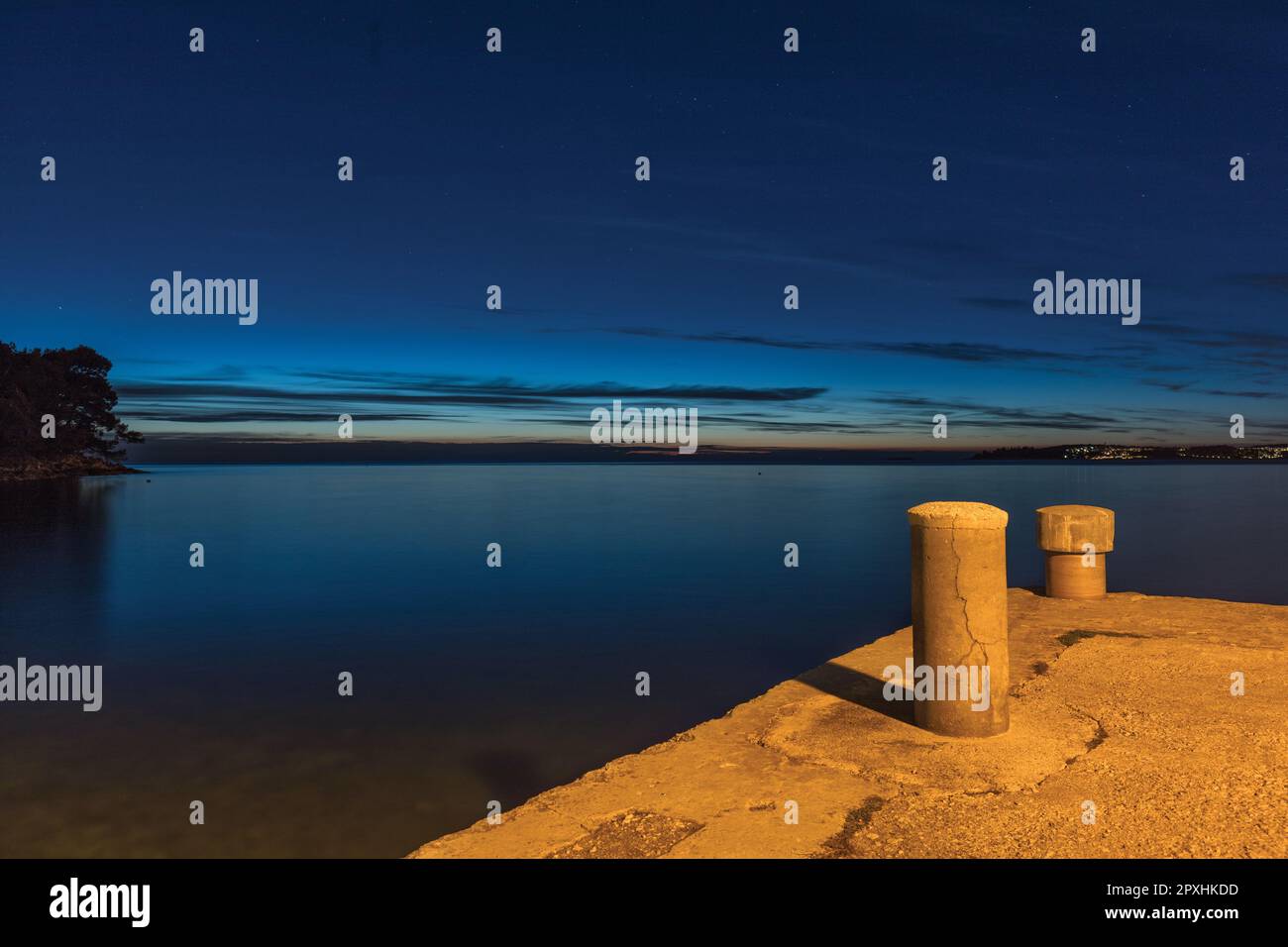 Peaceful, serene calm Adriatic Sea at twilight, night, seen from ...