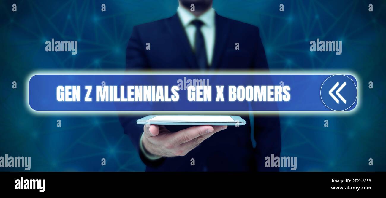 Writing displaying text Gen Z Millennials Gen X Boomers, Business ...