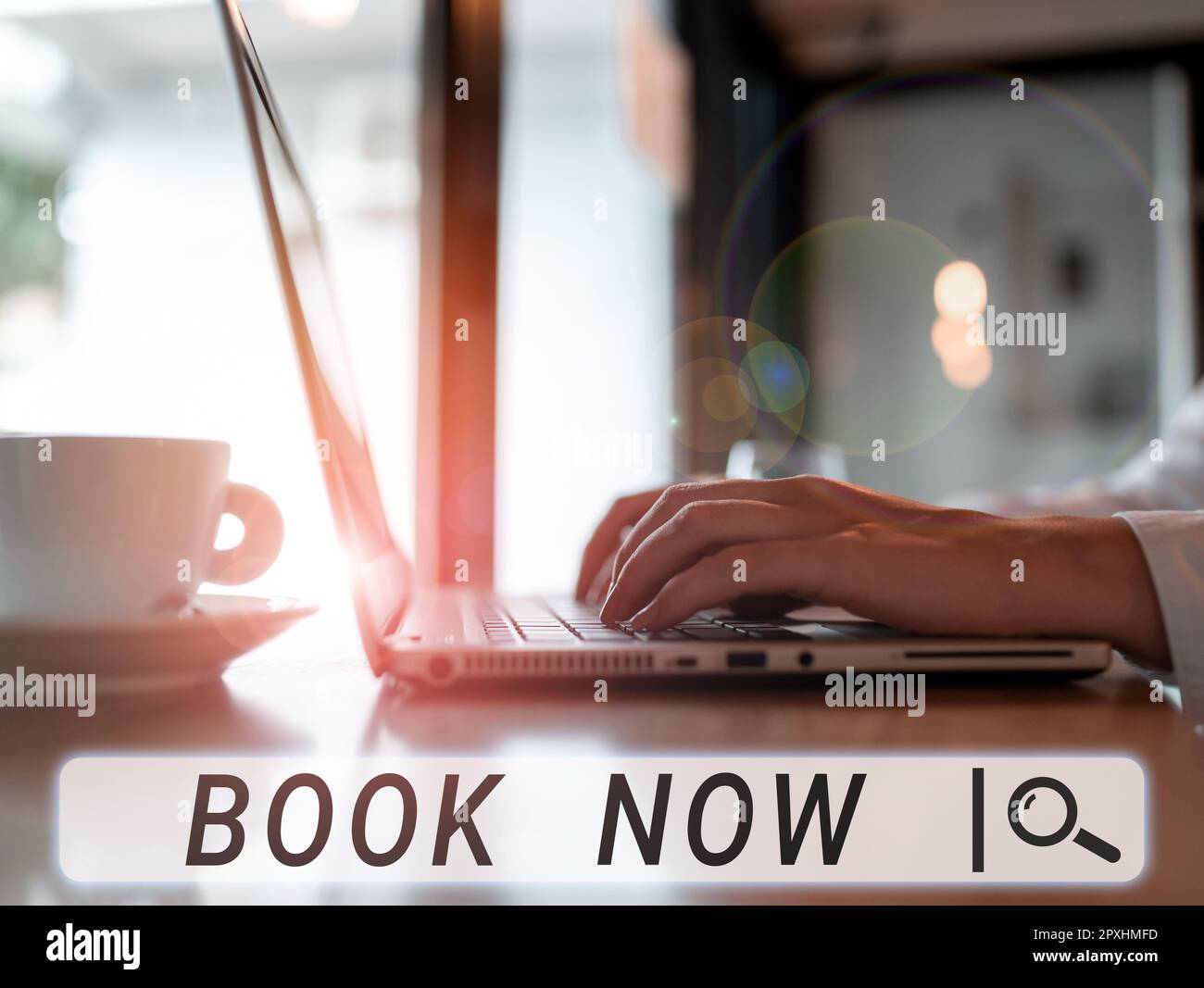 Conceptual caption Book Now, Word for Make a reservation in hotel ...