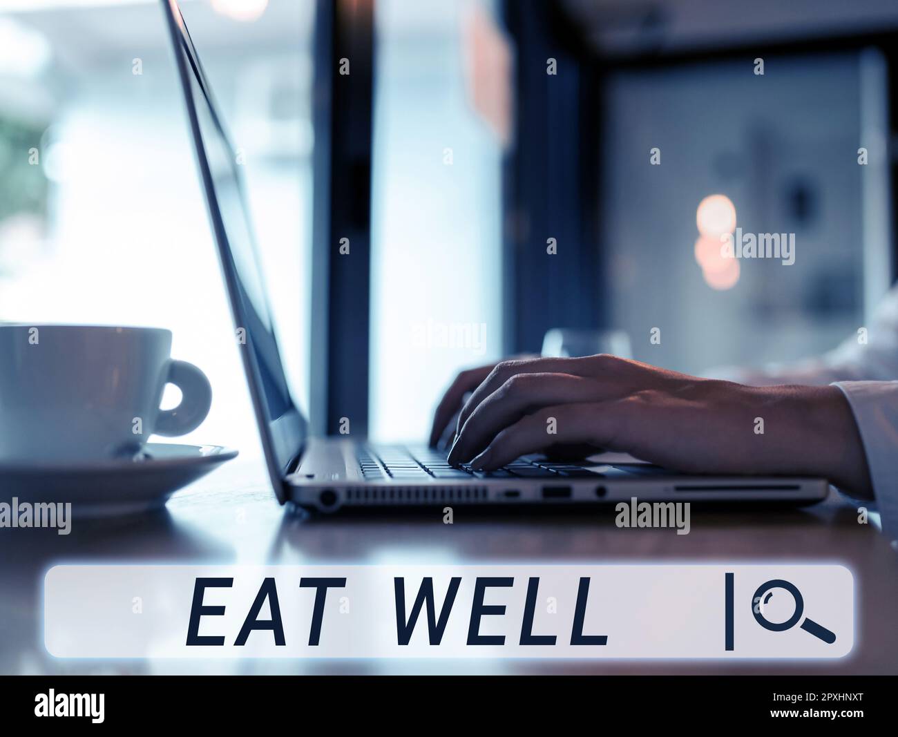 Hand writing sign Eat Well, Business showcase Practice of eating only ...