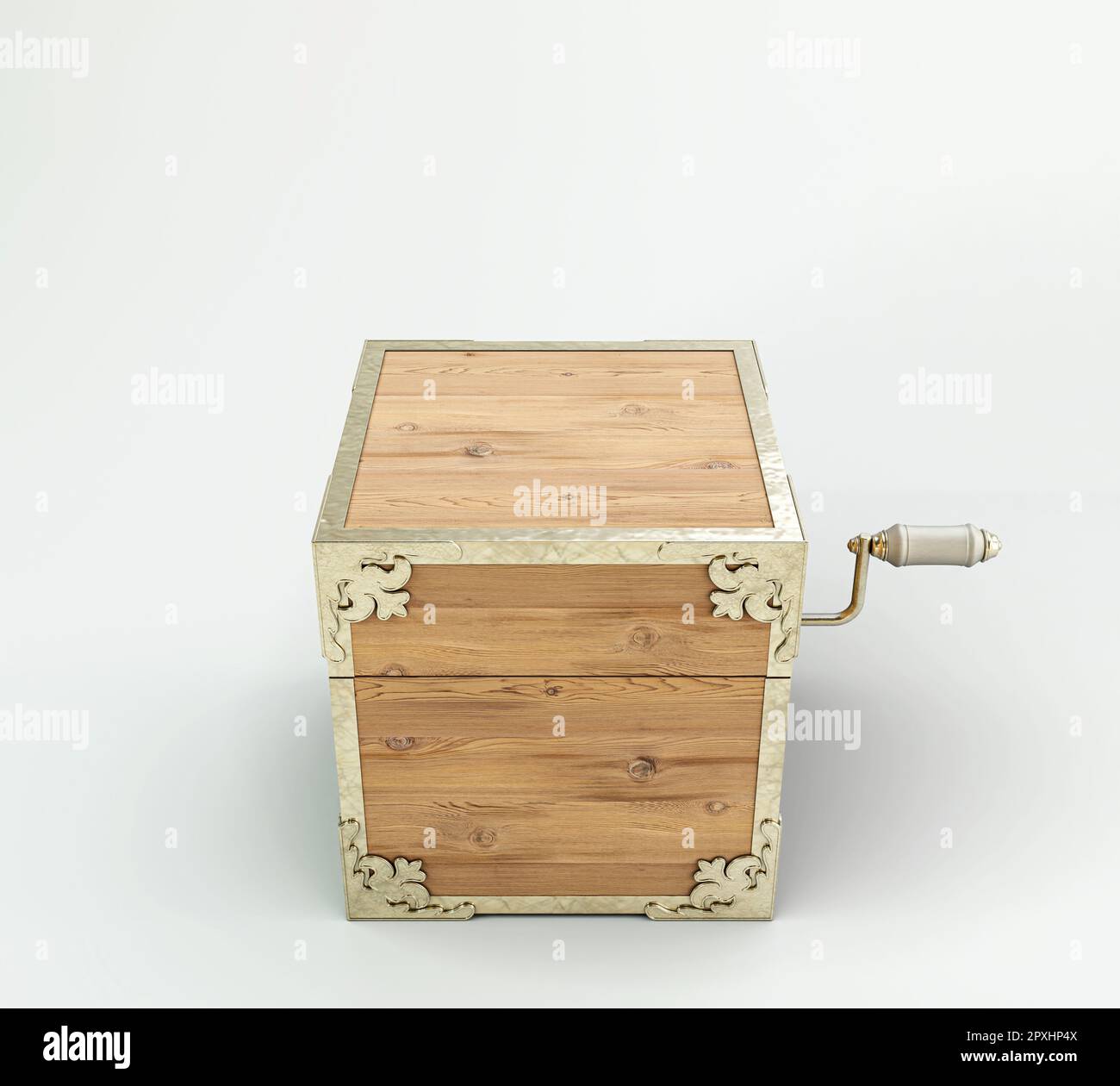 A shut ornate antique open jack-in-the-box mad of wood and gold ...