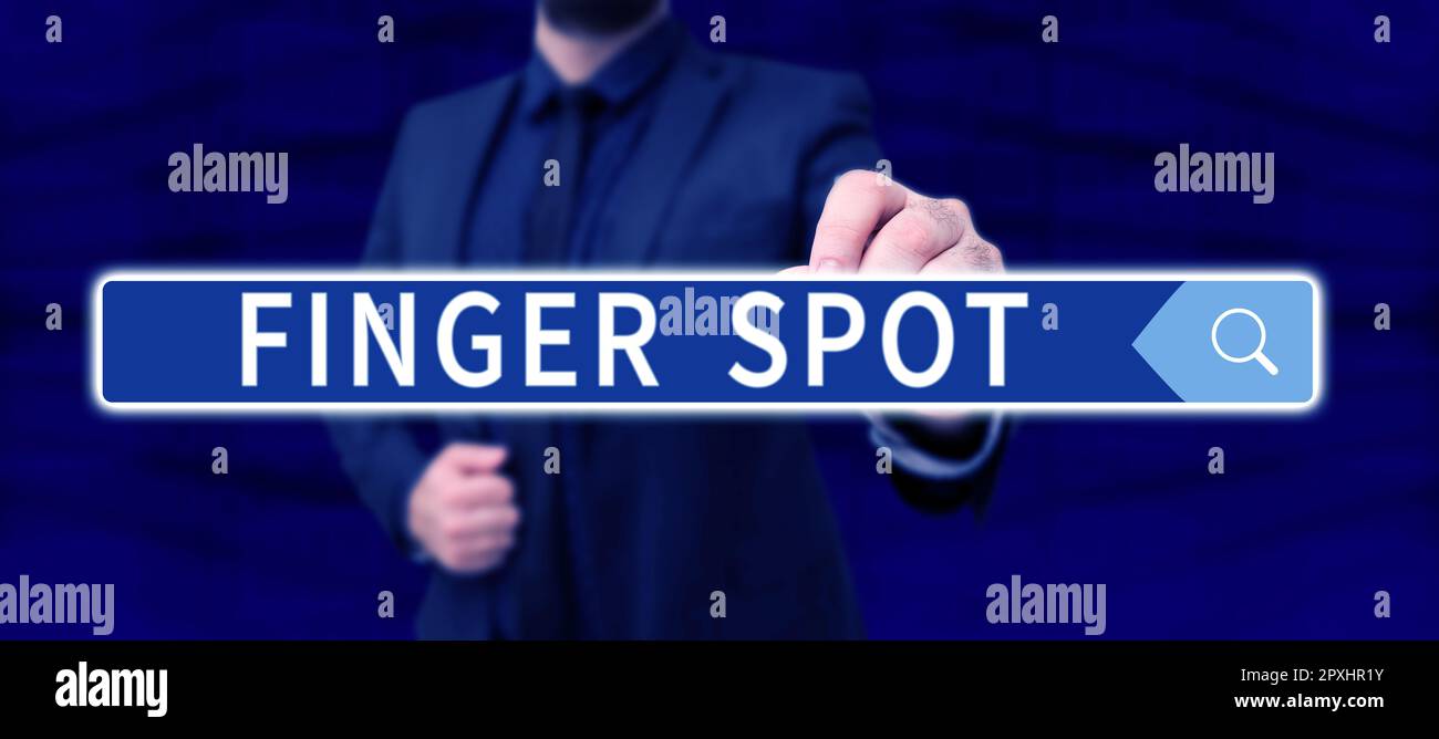 Text showing inspiration Finger Spot, Word Written on Small fluid ...