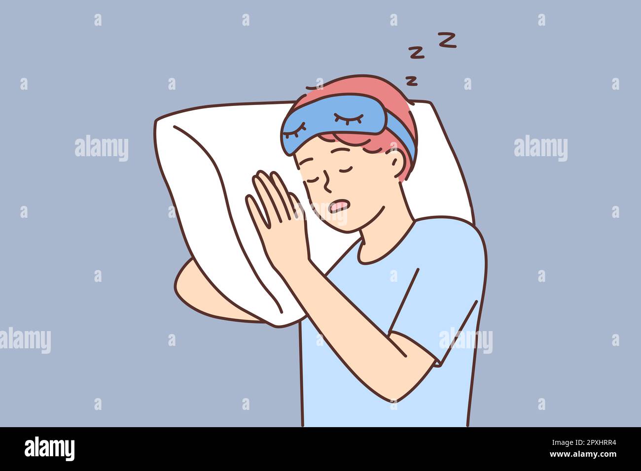 Tired young man sleeping on soft pillow at home. Tired guy relax on bed ...