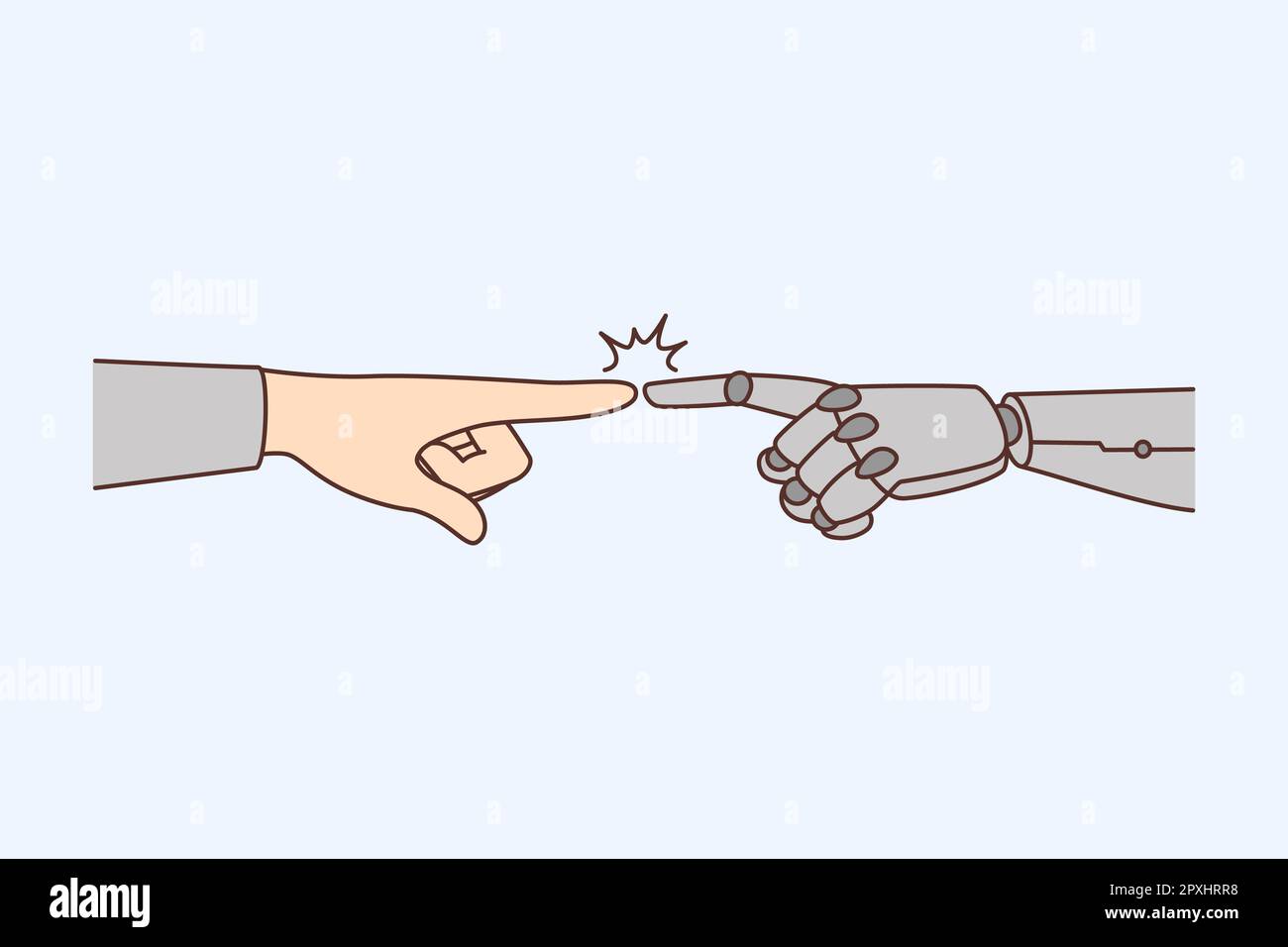 Closeup of human and robot touch join fingers. Concept of robotic ...