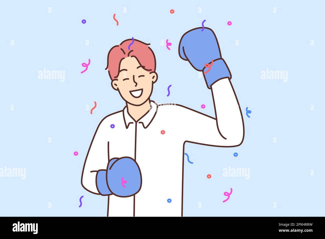 Man in boxer gloves celebrate win . Vector Smiling young man in boxer ...