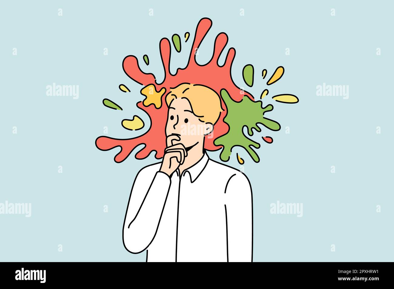 Cartoon thoughtful businessman in thinking hi-res stock photography and ...