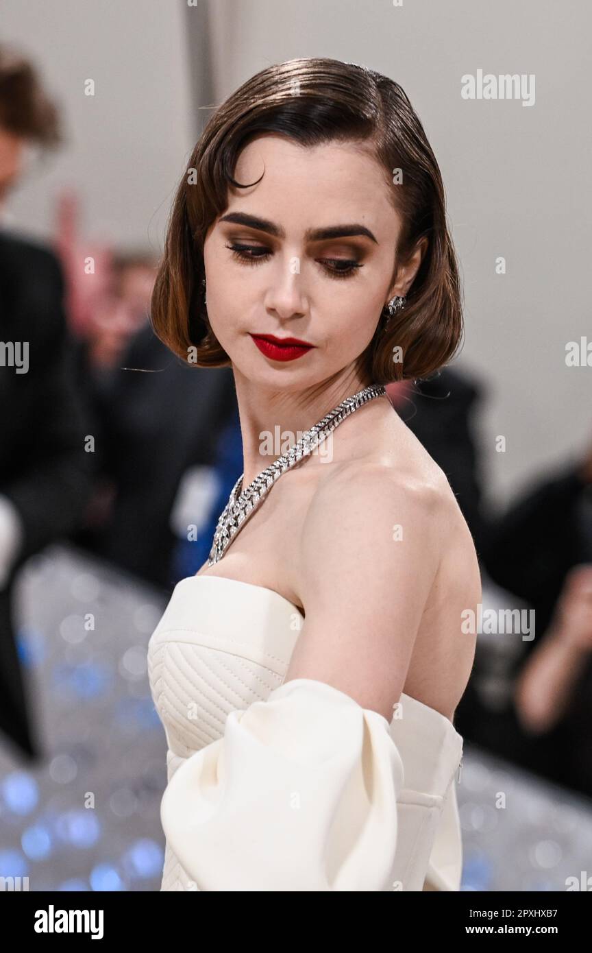 New York, USA. 01st May, 2023. Lily Collins walking on the red carpet at the 2023 Metropolitan ...