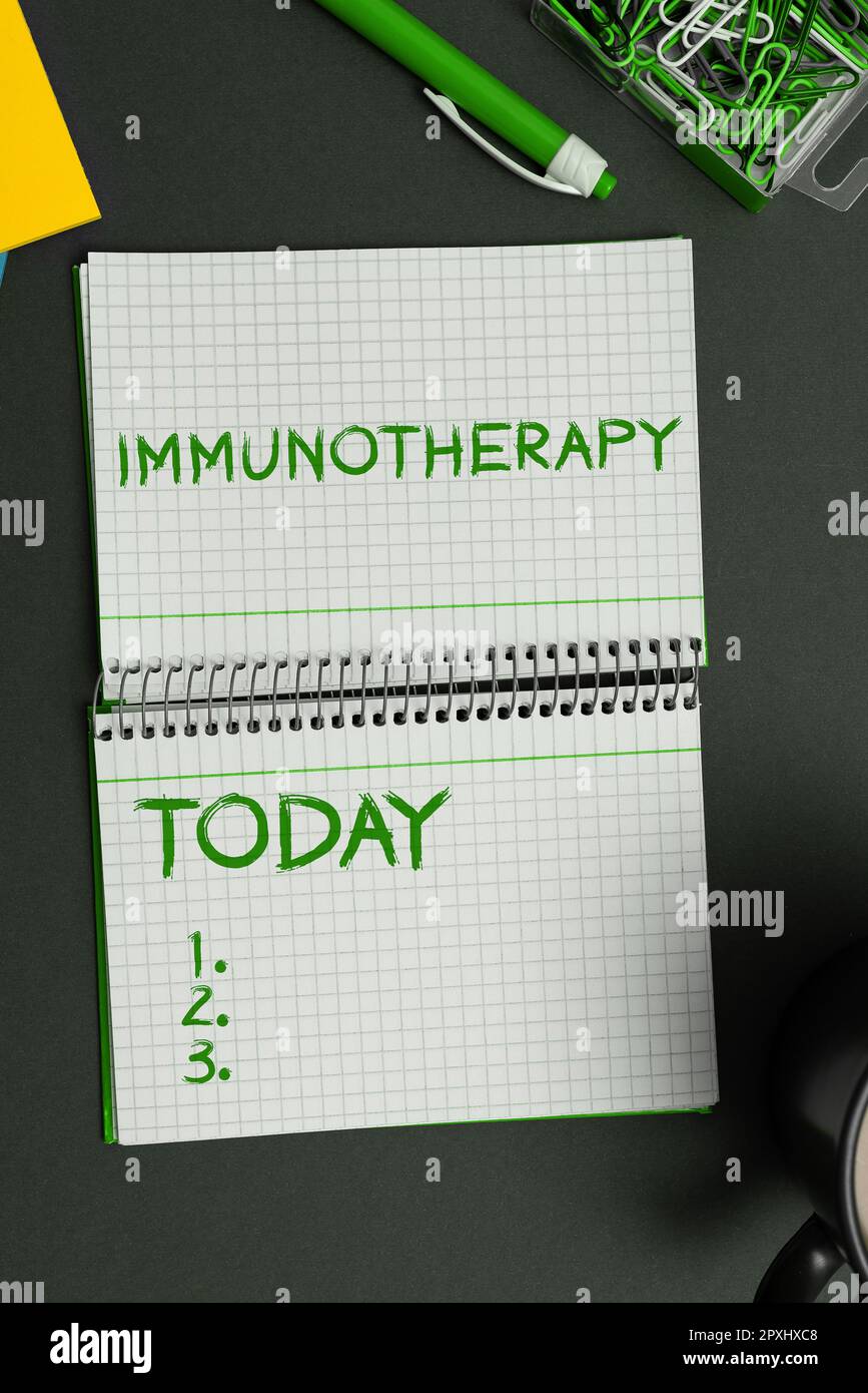 Writing displaying text Immunotherapy, Concept meaning treatment or ... Writing displaying text Immunotherapy, Concept meaning treatment or ...