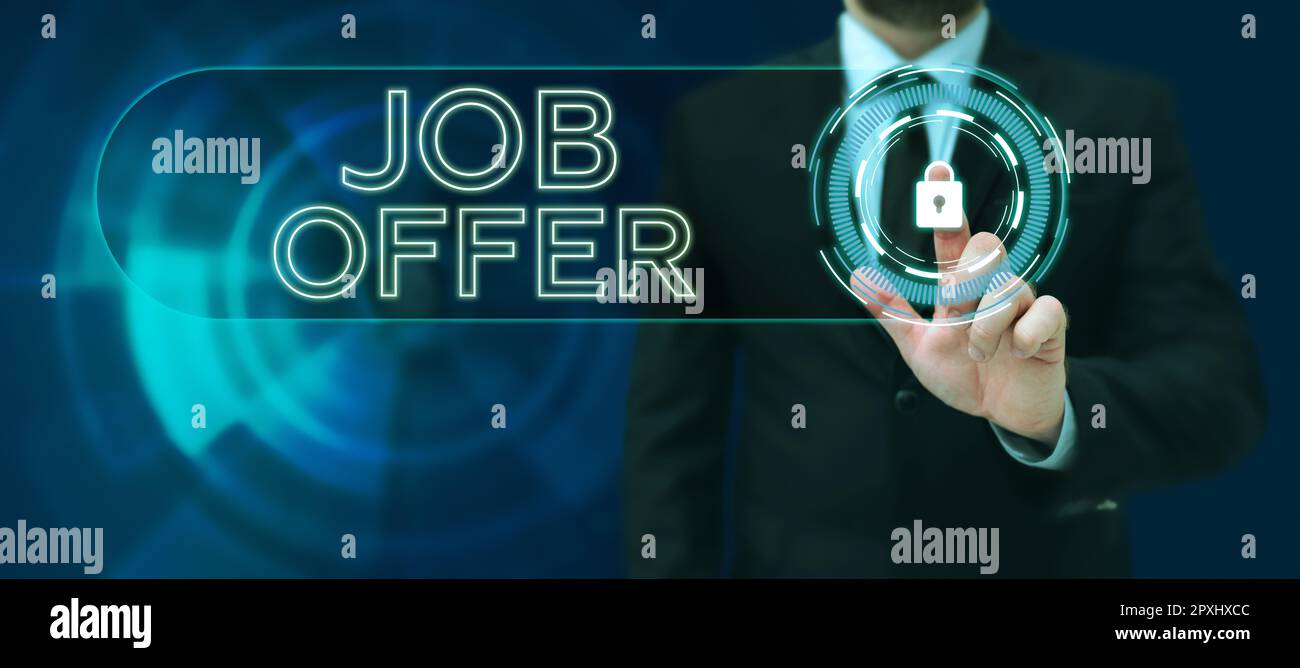 Text caption presenting Job Offer, Word for A peron or company that ...