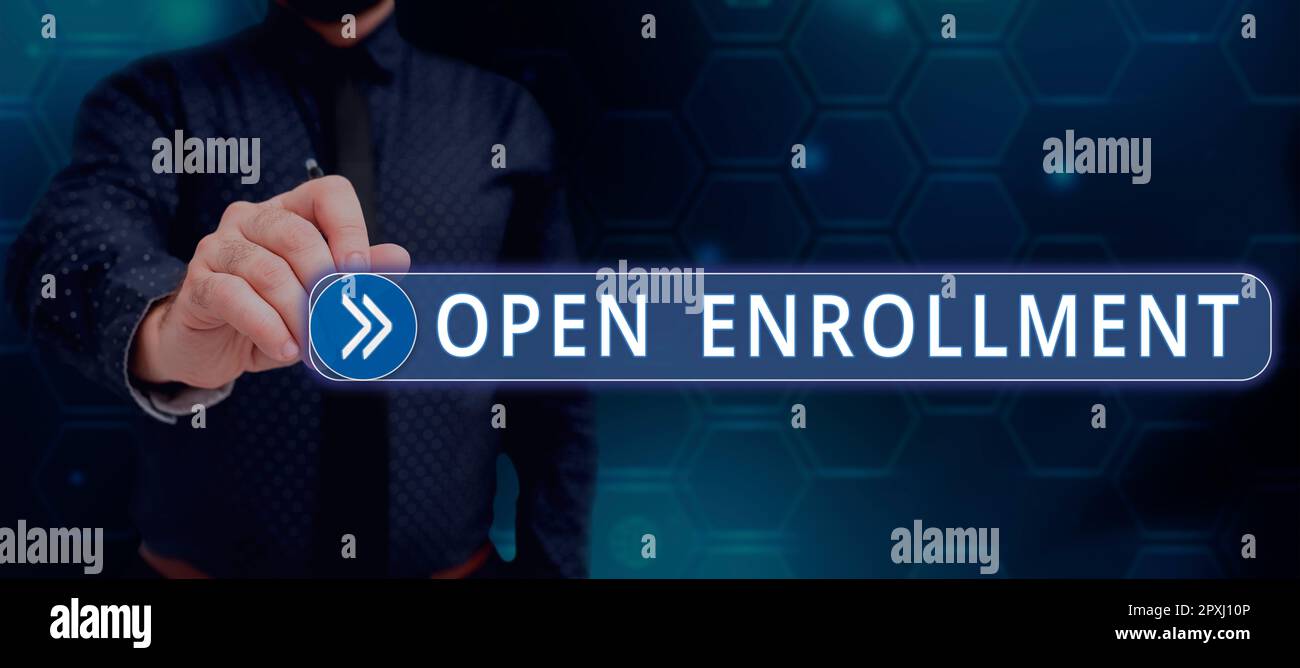 Hand writing sign Open Enrollment, Business idea The yearly period when ...
