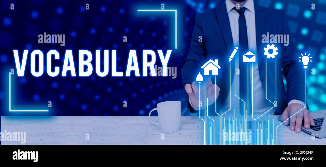 Sign displaying Vocabulary, Word for collection of words and phrases ...