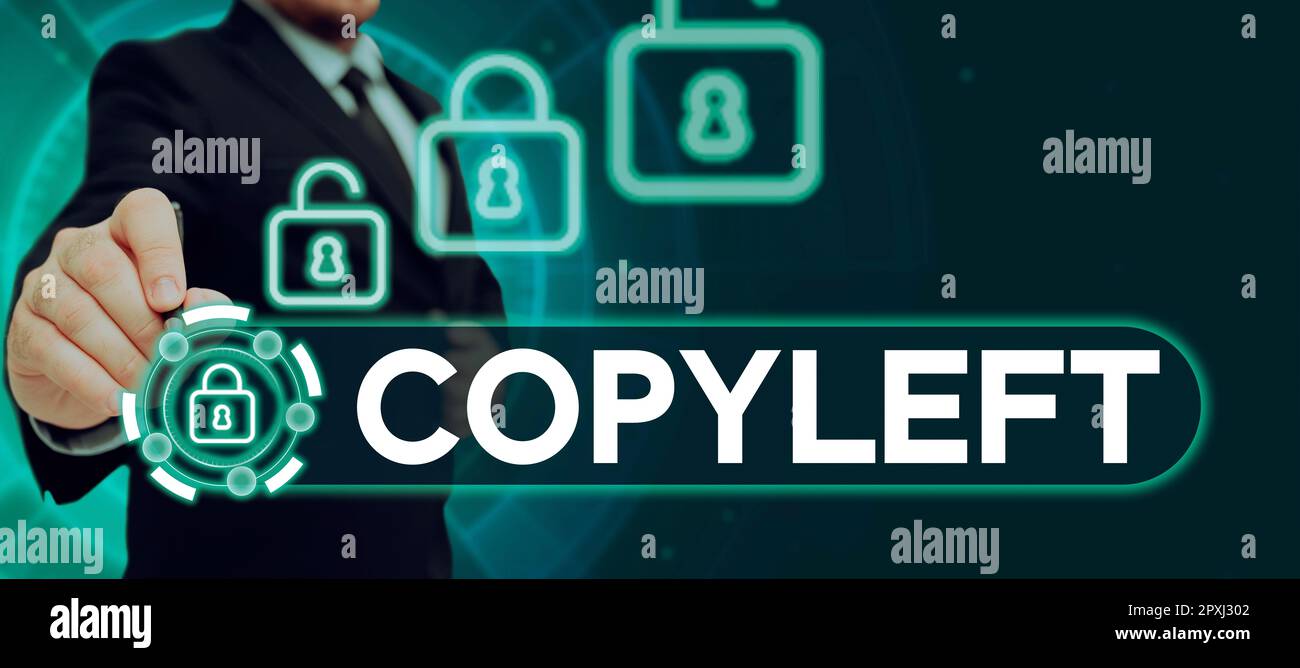 Text caption presenting Copyleft, Business idea the right to freely use ...