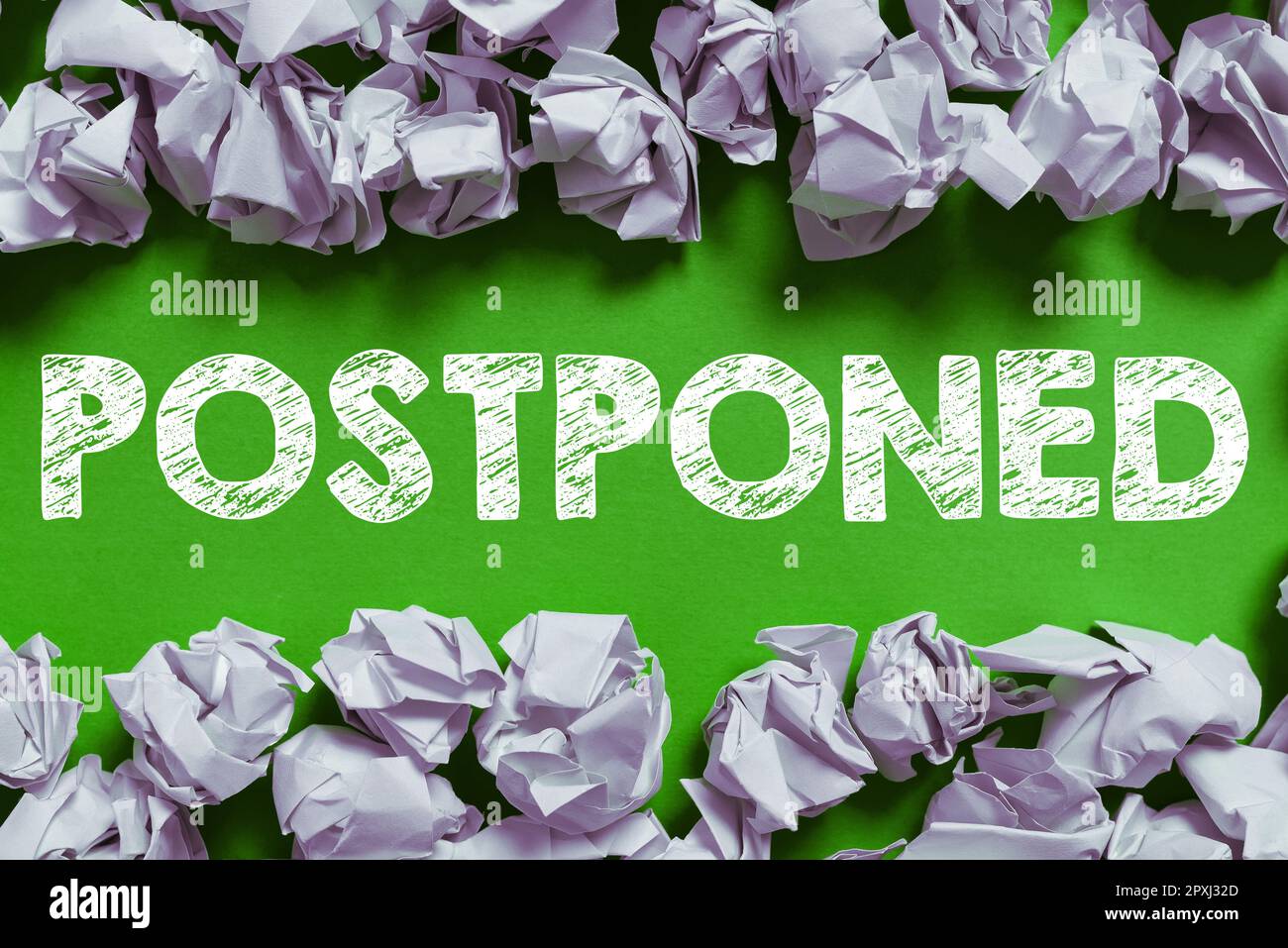 Text caption presenting Postponed, Business idea to place later in ...