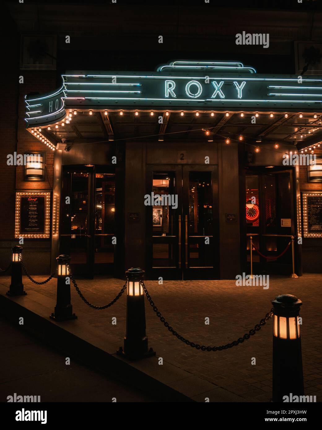 The Roxy Hotel neon sign at night, Manhattan, New York Stock Photo - Alamy