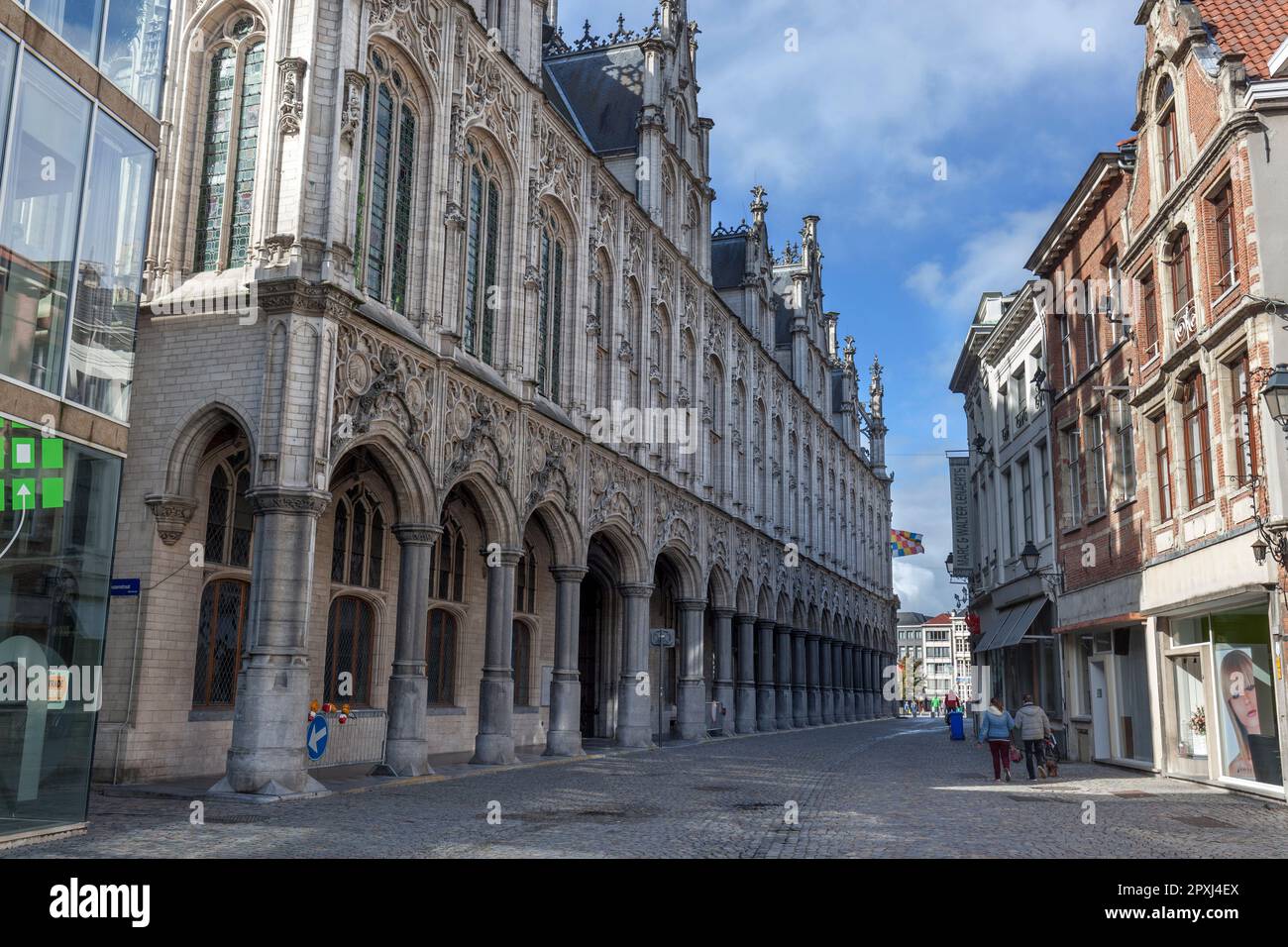 The northern side of gothic style Mechelen City Hall, stadhuis from ...