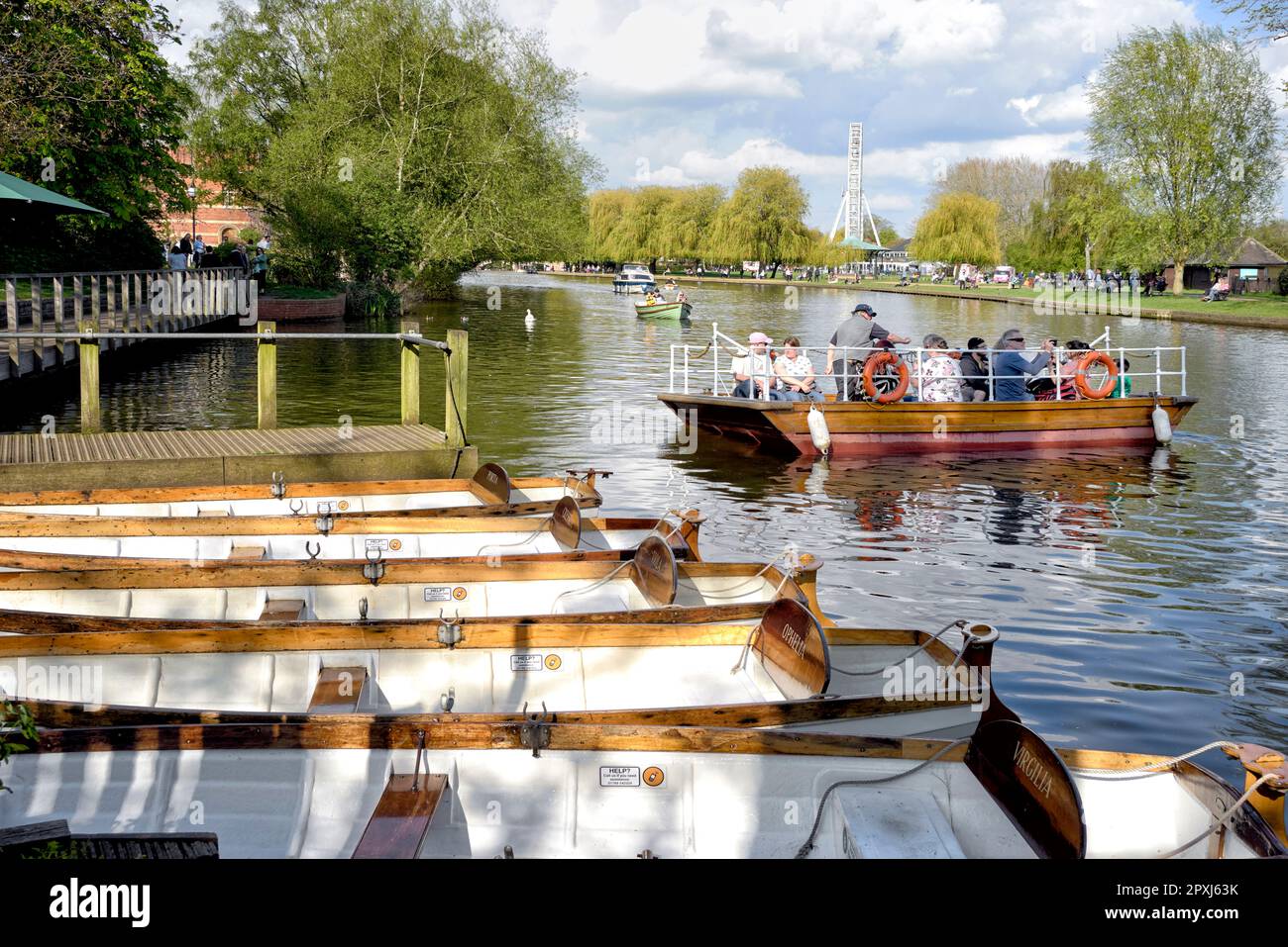 Chain driven man powered ferry boat crossing the river Avon with ...