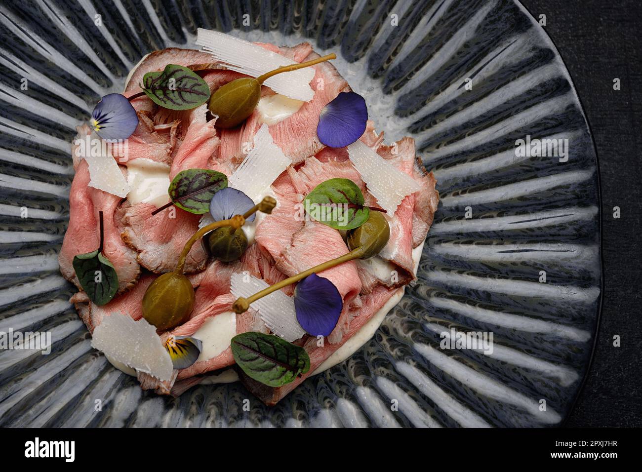 italian cold dish: vitello tonnato with cheese, capers, and sauce Stock ...