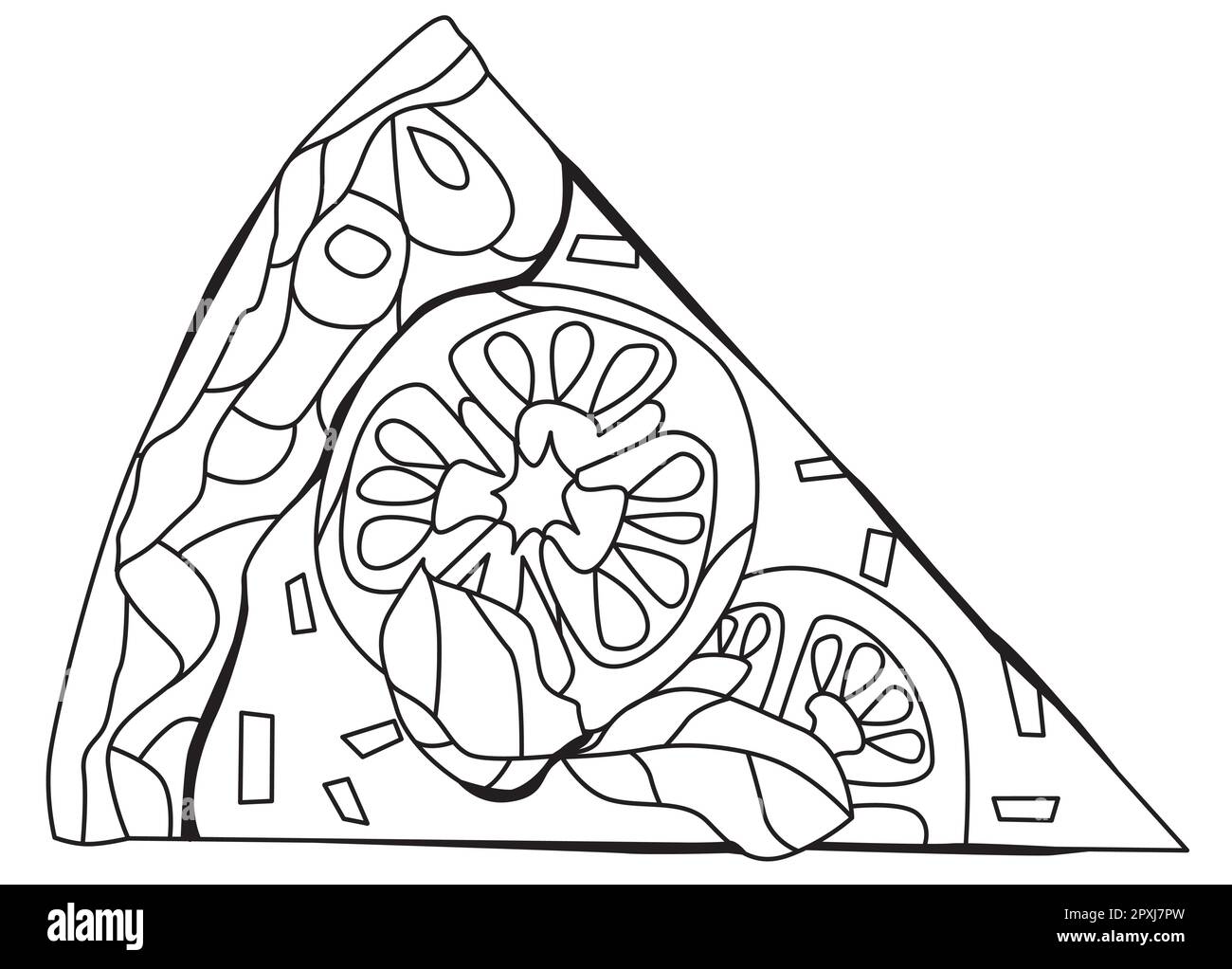 Pizza slice in decorative style for coloring on white background ...