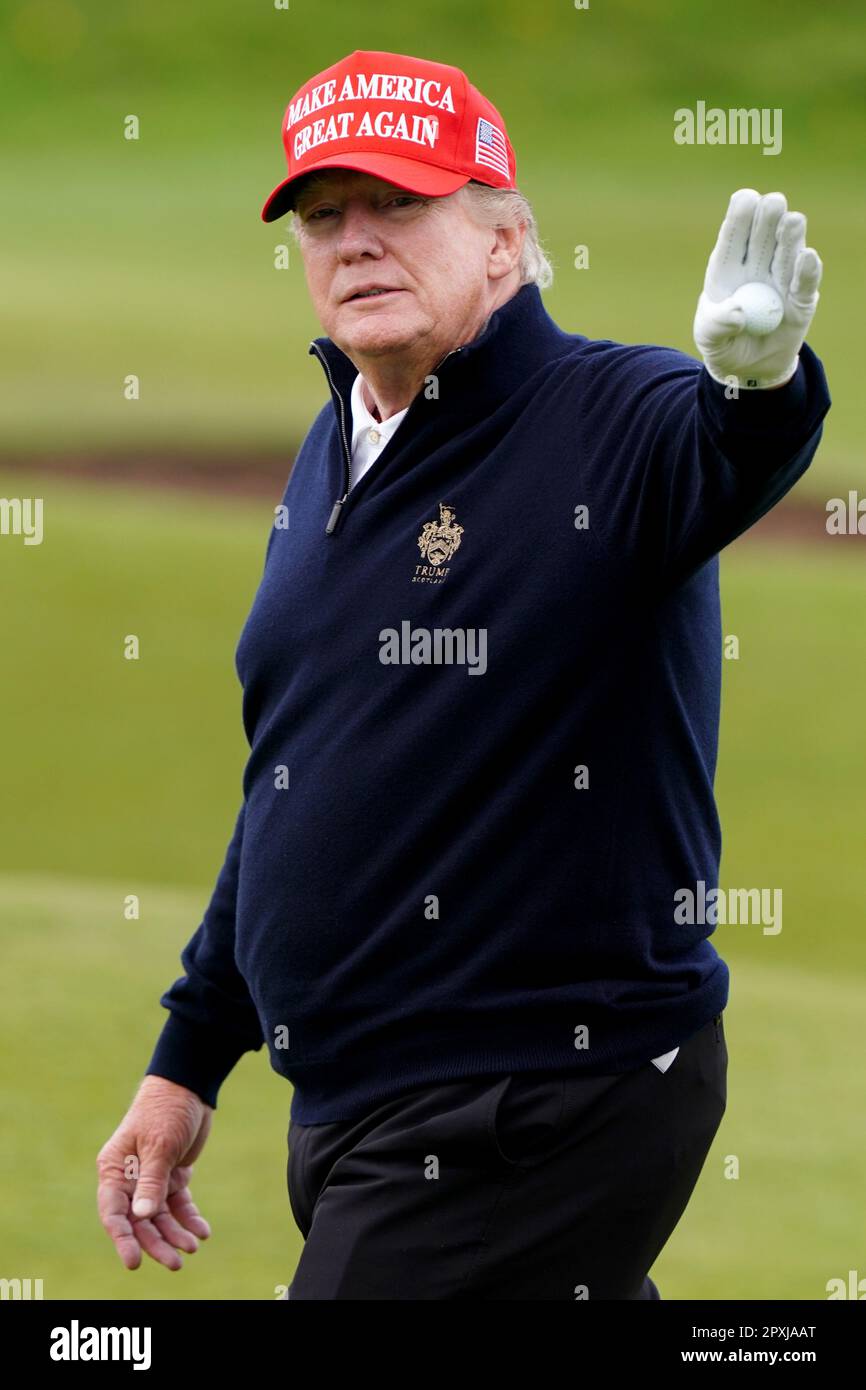 Former US president Donald Trump playing golf at Turnberry golf course ...