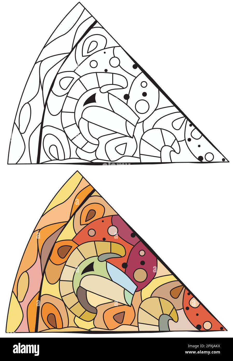 Pizza slice in decorative style for coloring on white background ...